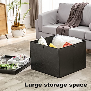UHSTORAGE Large Square Storage Ottoman Coffee Table with Tray, Faux Leather Storage Ottoman for Living Room Comfortable Footstool with Resilient Sponge Padded Seat, Black