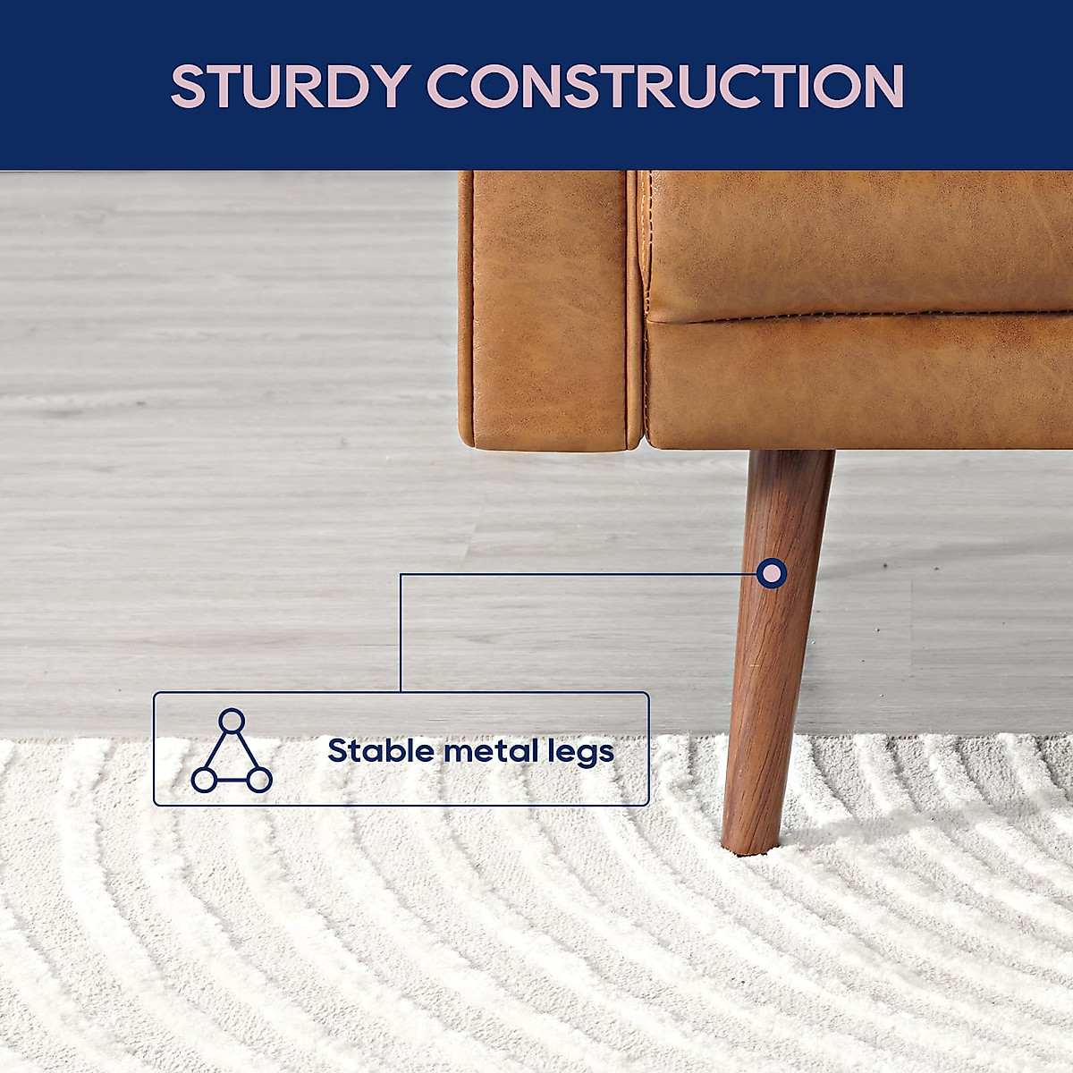 Vonanda Nora 73" Couch and 56" loveseat, Mid-Century Modern Faux Leather 2-Piece Sofa Couches with Comfort Waffle Cushion and Bolster Pillows for Small Apartment, Cognac Tan