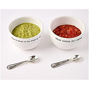 Mud Pie Salsa and Guacamole Serving Set of 2 with Spoons, White