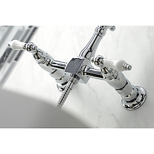 Kingston Brass KS1261PLBS Heritage Wall Mount Bridge Kitchen Faucet with Brass Sprayer, Polished Chrome
