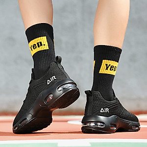 FefiYo Mens Air Athletic Running Tennis Shoes Non Slip Lightweight Sport Gym Jogging Walking Sneakers Black 10.5