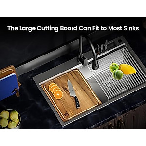 Acacia Wood Cutting Boards Large Set of 7, Charcuterie Chopping Board for Kitchen with Holder, Plastic Serving Board Mats, Juice Groove, Reversible Butcher Block for Meat Cheese Bread