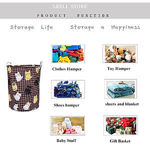 LEELI Laundry Hamper with Handles Collapsible Canvas Laundry Basket,Waterproof Storage Basket Home Organizer for Nursery,Clothes,Toys,Baby Hamper19.7×15.7(rec dark blue dinosaur)