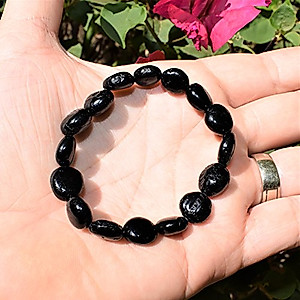 Zenergy Gems CHARGED Natural Black Tourmaline Crystal Stretchy Bracelet + Selenite Crystal Charger Included PSYCHIC PROTECTION