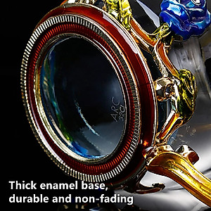 Bellairis Tea Cup with Lid, 11oz Glass Tea Cups with Spoon & Cleaning Cloth & Coaster, Enamels Butterfly Flower Coffee Mug,Gifts for Women Mom Wife Valentines Wedding Mother's Day (Blue)