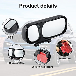 LivTee Blind Spot Mirror, Double Adjustable Mounted Blindspot Mirror HD Glass Wide Angle View, Side Rearview Mirror Universal, Right