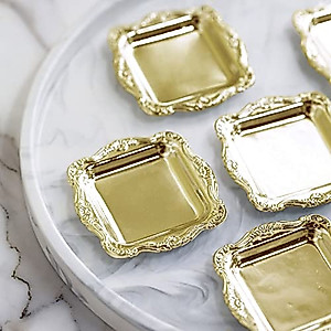 Efavormart 12 Pack | Gold Square Baroque Mini Party Favor Candy Tray Treat Gift Display Serving Plate - 3"x3"