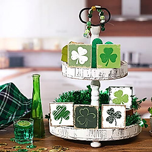 6 Pcs St. Patrick's Day Wood Signs Rustic Shamrock Standing Blocks Decor for Home St. Patrick's Day Table Centerpiece Shamrock Tiered Tray Decorations for Shelf Party Decor