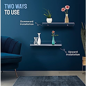 CIVIFY Acrylic Shelves for Wall - 15" Pack of 3 - Clear Shelves with Installation Kit & Covers to Hide Screws - Decoration & Storage Funko Pop Shelves for Kids Room, Bathroom & Kitchen