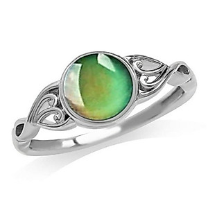 HUKQBUNX 925 sterling silver fashion color changing mood Ring Round Cut Cubic Zircon eternal CZ commitment Moonstone mood change wedding engagement ring size 6-10 (Size 7)