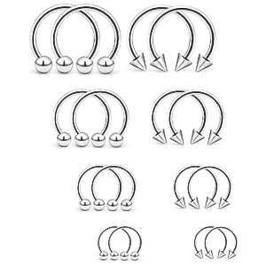 Ftovosyo 16PCS 16G Multiple Different Sizes Horseshoe Barbell Surgical Steel Nose Septum Rings Hoop Daith Earring Eyebrow Helix Vertical Lip Piercing Jewelry for Women Men