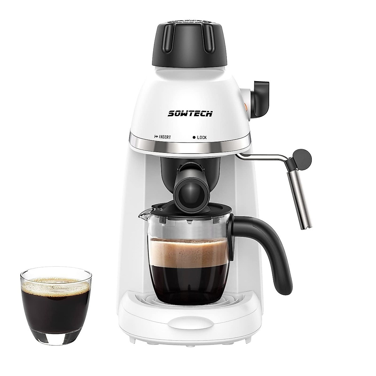 SOWTECH Espresso Coffee Machine Cappuccino Latte Maker 3.5 Bar 1-4 Cup with Steam Milk Frother White, CM5409-UL