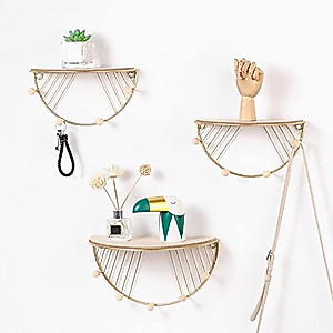 Fenteer Iron Wall Mounted Floating Shelf Rack Semicircle Storage Organizer, Golden S, as described