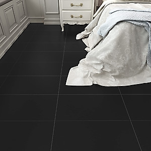Decotalk Peel and Stick Floor Tile Waterproof Black Floor Tiles Vinyl Flooring for Kitchen Removable Vinyl Floor Tiles Stick and Peel Solid Black Bathroom Floor Tiles 12"x24" Flooring Planks for Floor