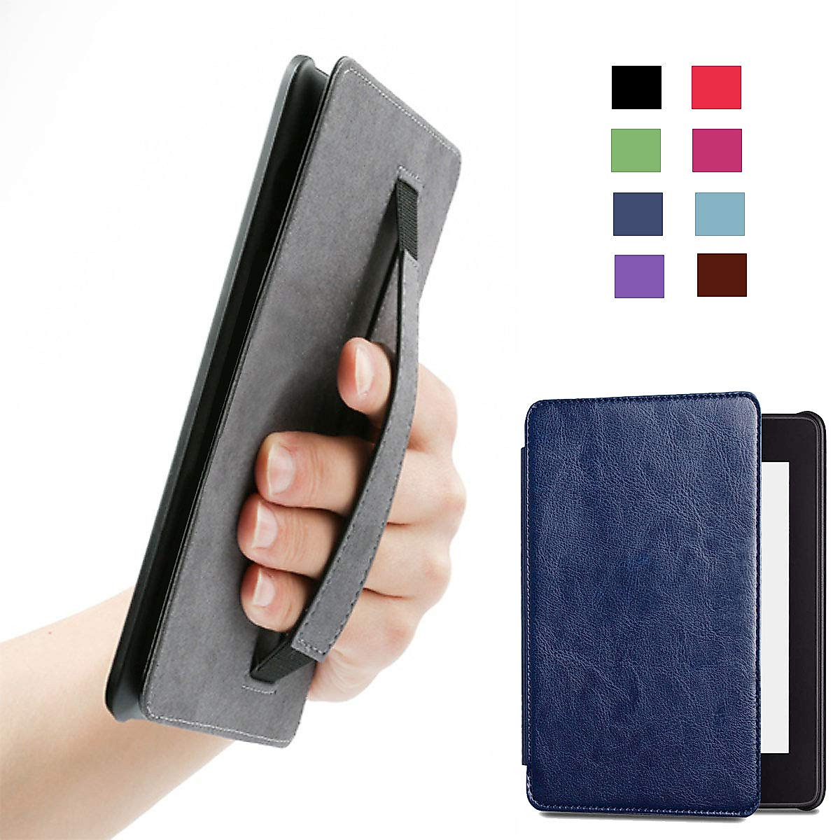 ISeeSee All-new Kindle Paperwhite Water-Safe Fabric Cover (10th Generation-2018),Holding Case PU Leather E-Reader Smart Cover with Auto Sleep/Wake for Amazon All-New Kindle Paperwhite 2018 DarK Blue