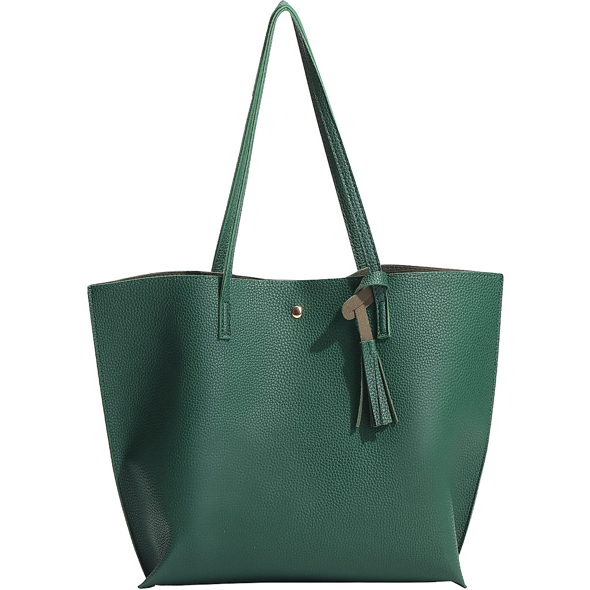 IBLUE Women Tote Bag Purse Large Faux Leather Shoulder Bag Tassel Satchel Handbags, D1059 (Dark Green)