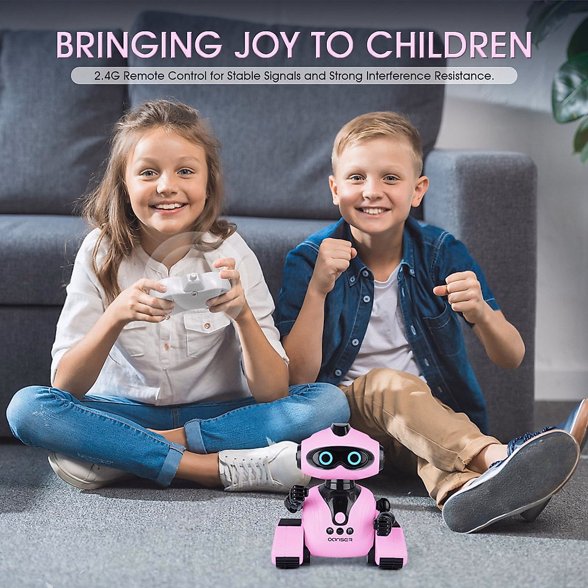 Winthai Robots Toys for Kids, 2.4Ghz Remote Control Robot Toys with Music and LED Eyes for Boys/Girls, RC Toys Gift for 3-12 Year Toddler Children Teen for Birthday Valentines Day Gifts (Pink)