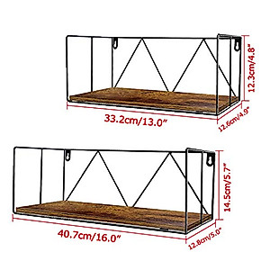 Edenseelake 2 Pack Floating Shelves Wall Mounted Storage Shelf with Metal Wire for Bedroom, Bathroom, Living Room, Kitchen and Office
