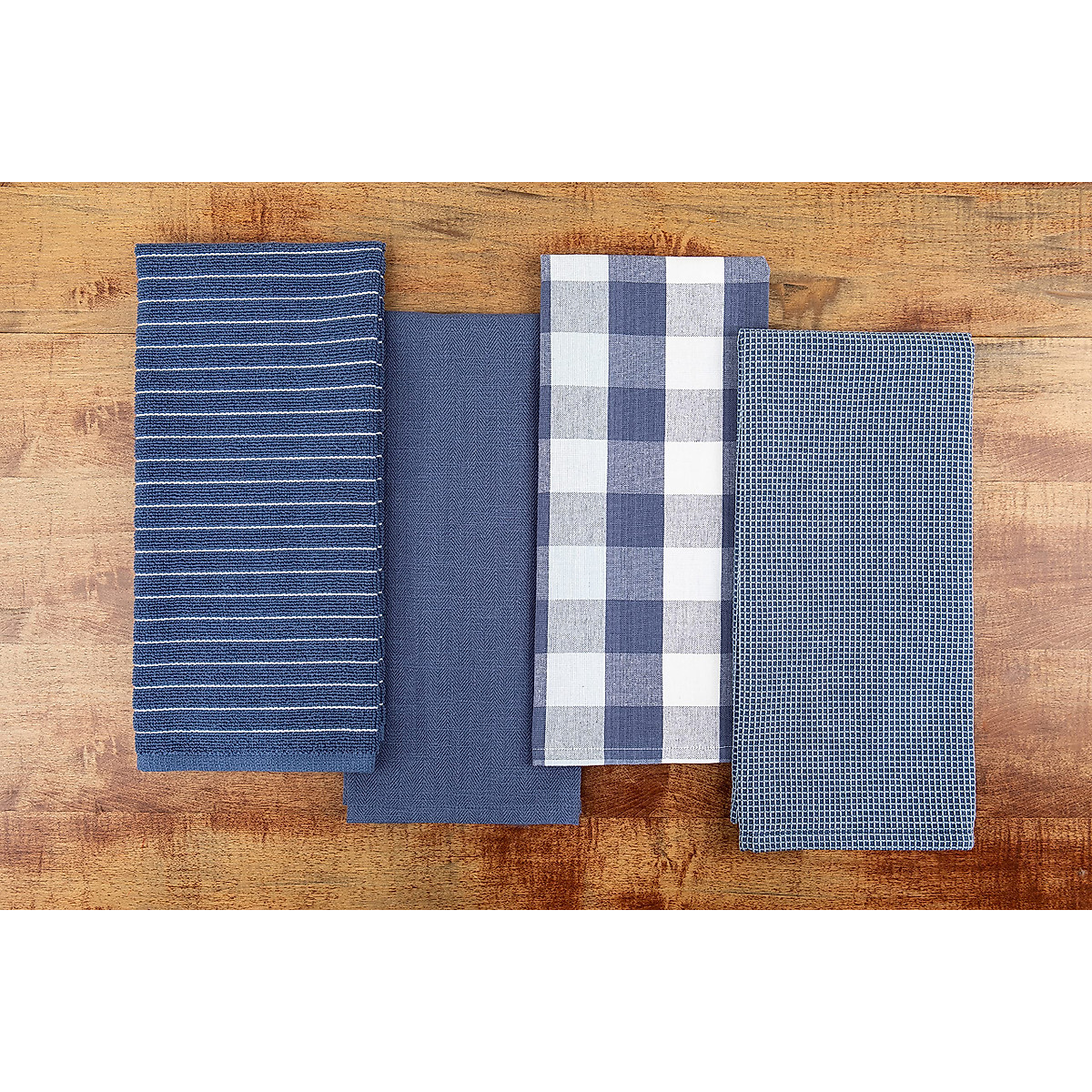 Kitchen Towels 100% Cotton Blue Dish Towels, Hand Towels, Tea Towels Flat, Terry, Waffle and Herringbone Dish Towels for Drying Dishes, 28 in x 16 in