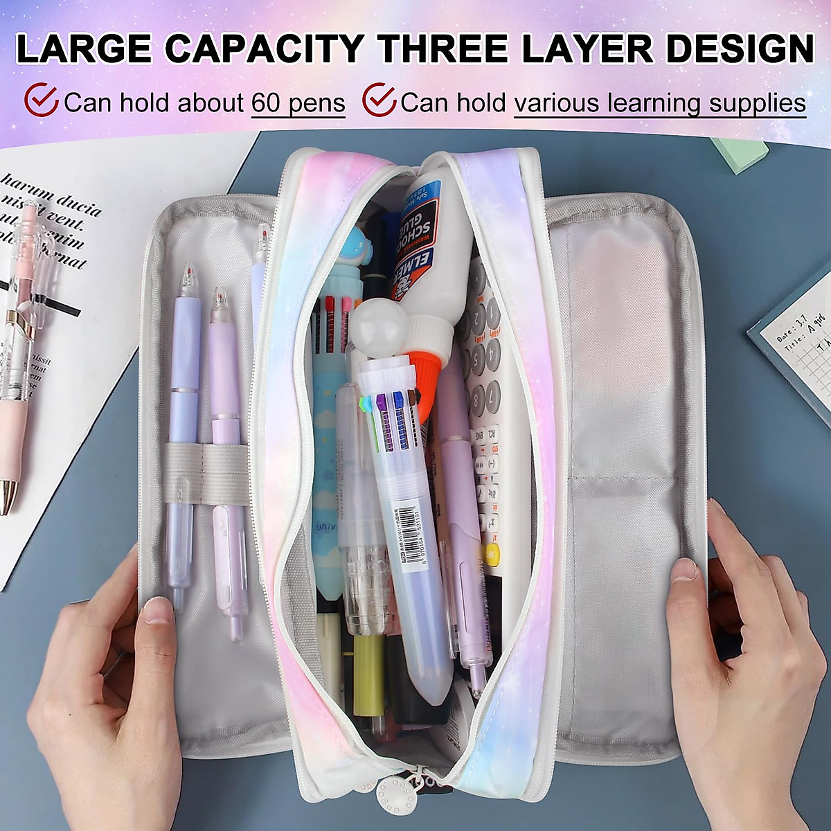 ERXIANGBO Cute Pencil Case Pink Pencil Pouch with 3 Compartments Large Capacity Pencil Bag Aesthetic for Girls Teens Kids School Supplies (pink)