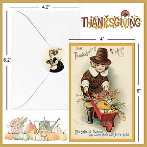 AnyDesign 48 Pack Vintage Fall Greeting Cards with Envelope Stickers 12 Designs Thanksgiving Cards Retro Autumn Harvest Thank You Note Cards for Wedding Baby Shower Supplies, 4 x 6 In
