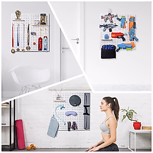 IneVibe Nerf Display Wall Organizer - Wooden Pegboard Storage Holder for Mounting Nerf Guns & Gel Blasters, 4 Piece Rack W/Bag for Darts