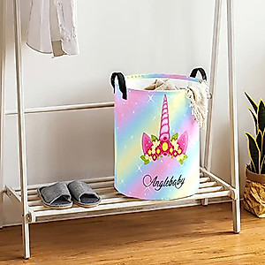 Seamaid Unicorn Laundry Basket Monogrammed Baby Laundry Basket for Girls Women Personalized Name Laundry Hamper with Handle Waterproof Collapsible Dirty Clothes Storage Toys Dolls Organizer