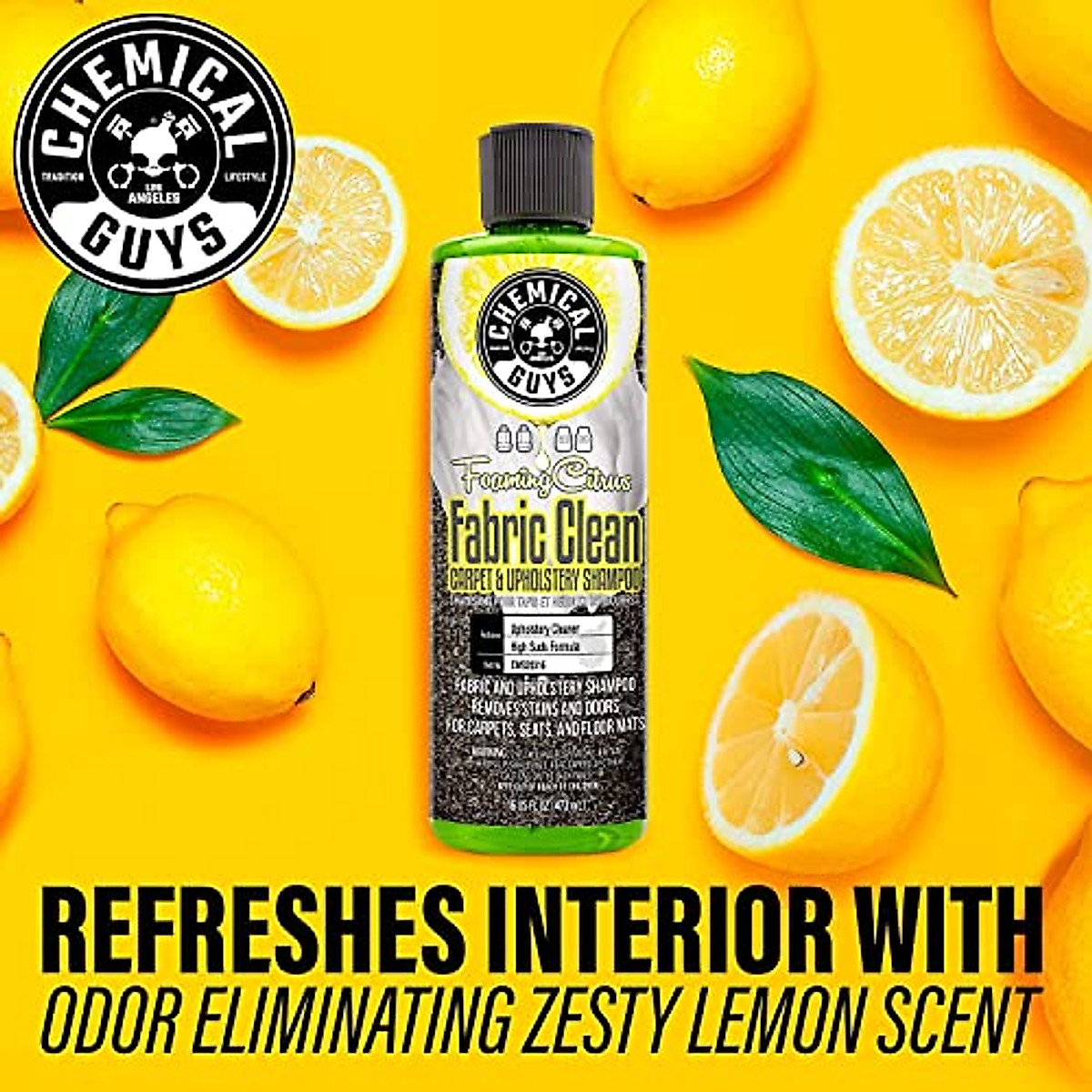 Chemical Guys CWS203 - HOL315 Foaming Citrus Fabric Clean, Easy-to-Use Drill Brush Carpet & Upholstery Fabric Cleaning Kit (Car Carpets, Seats & Floor Mats), 16 fl oz, Citrus Scent