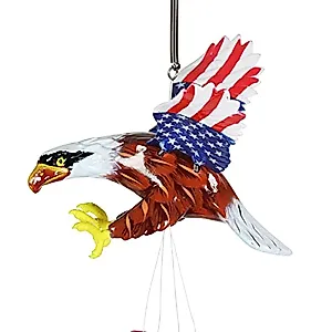 Exhart Wind Chimes, WindyWings Patriotic Eagle Wind Chime with Fluttering American Flag Wings, Outdoor Plastic and Metal Lawn and Yard Decoration, 9 x 6 x 18 Inch
