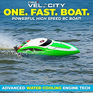 Force1 Velocity Green Fast RC Boat- Remote Control Boats for Adults and Kids, Underwater Speed Racing Mini RC Toy for Pools and Lakes, 2.4GHZ Transmitter, 2 Rechargeable Batteries, Low Battery Alert