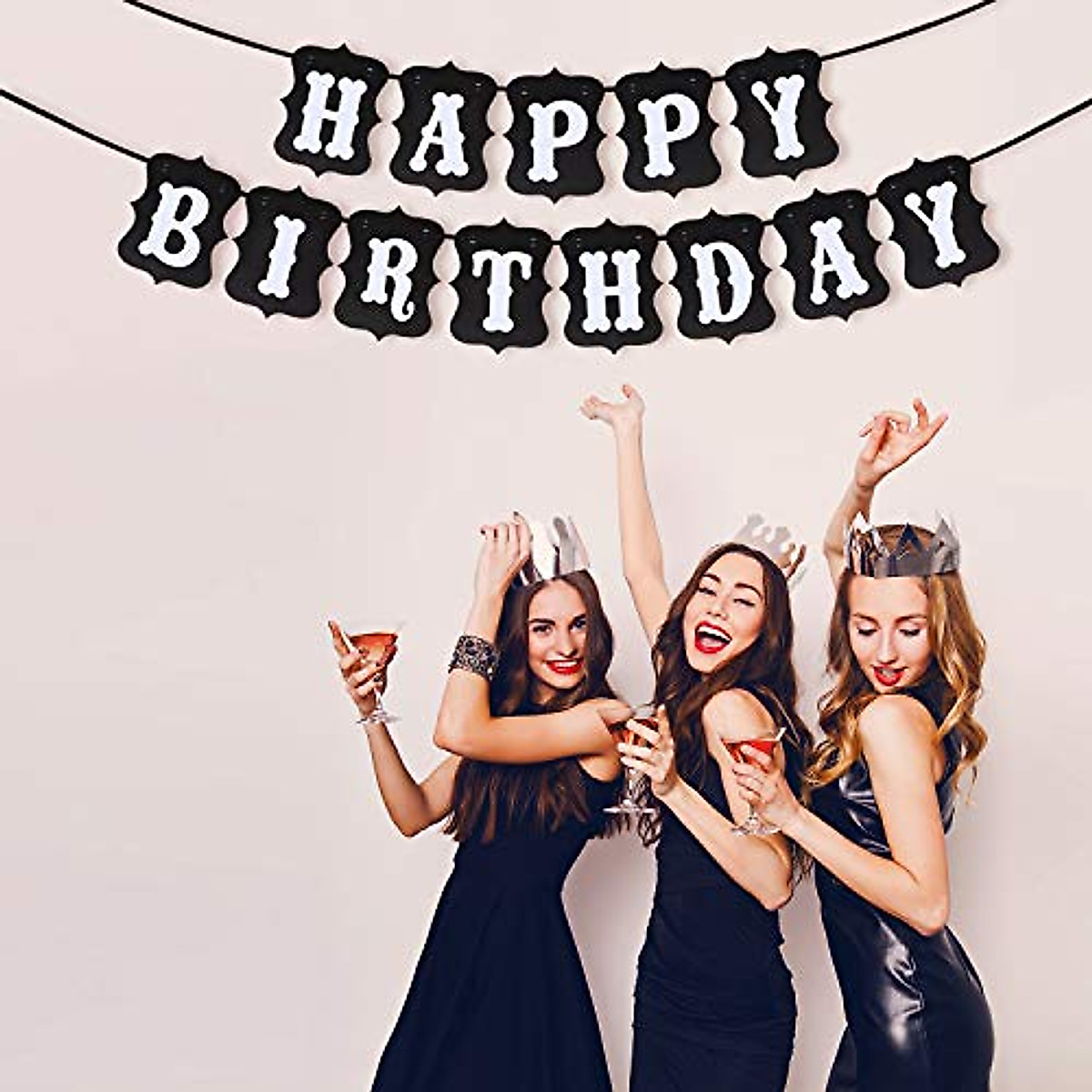 LINGTEER Happy Birthday Black and White Bunting Banner Decorations Birthday Party Photo Prop Decorations Sign.