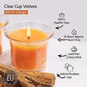 HYOOLA Clear Cup Scented Votive Candles - Winter Orange - 12 Hour Burn Time - 4 Pack - European Made