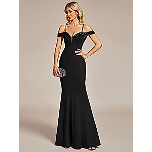 Ever-Pretty Women's Sexy Bodycon Deep V Neck Backless Off Shoulder Sequin Summer Formal Dresses Black US10