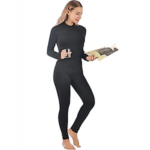 qualidyne Women’s Thermal Underwear Ultra-Soft Base Layer Long Johns Set Winter Sports Top and Bottom Suits Black