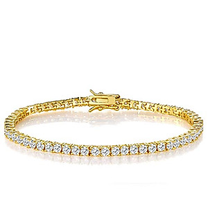 Gemsme 18K White Gold Plated Cubic Zirconia Classic Tennis Bracelet 7.5 Inch (Gold-Plated-Brass)