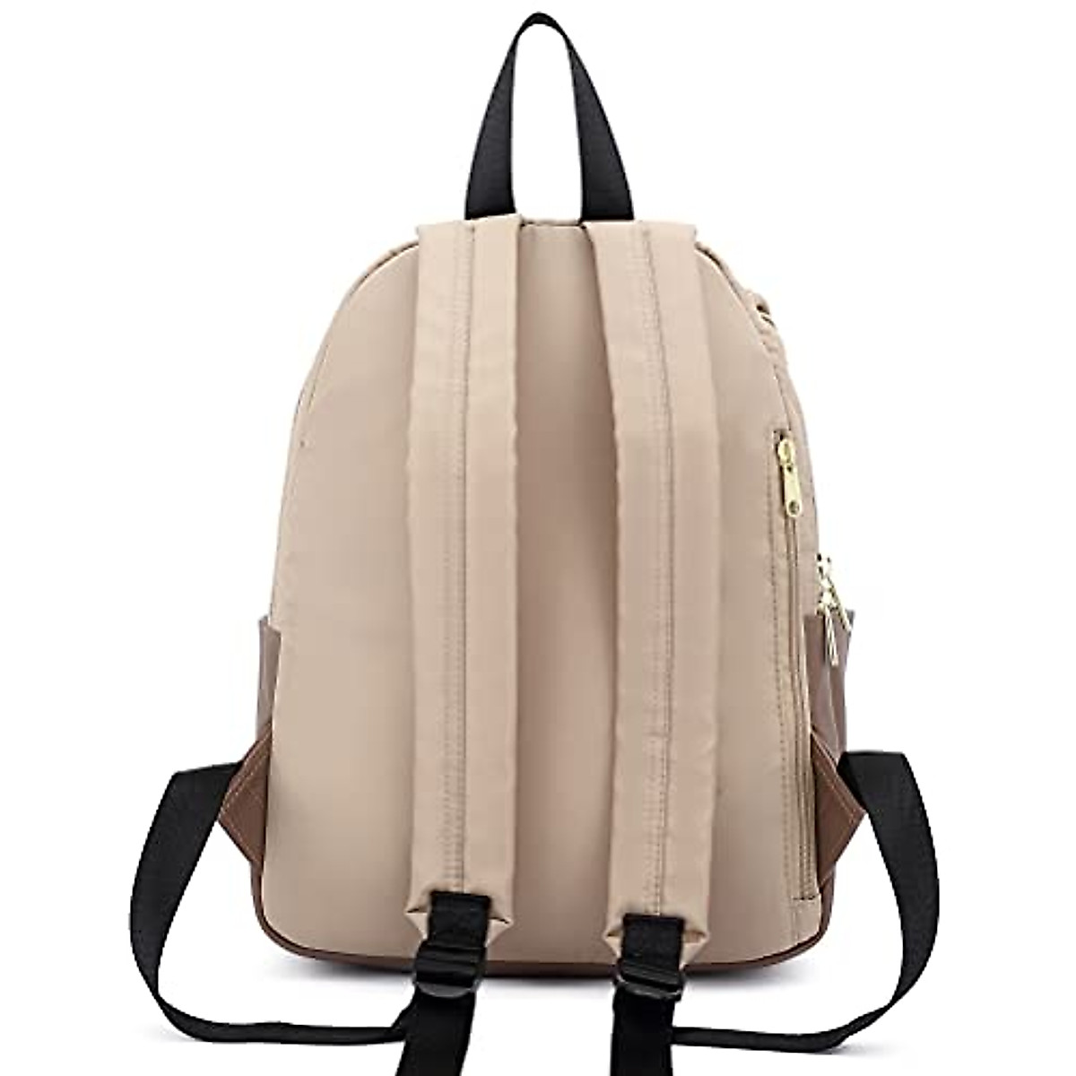 Kah&Kee Backpack for Women Fashion Waterproof School Bag Multiple Compartments 10 Pockets Fake-Leather Nylon Stitching (Light Beige/Beige)
