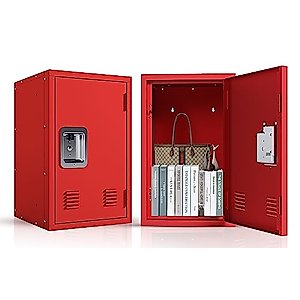 Campfun Metal Locker Storage Cabinet, 24" H Single Locker Cabinet, Small Storage Cabinet Easy Assembly, Lockable Storage Cabinet Organizer, Lockers for Kids Bedroom/Home/School/Office, Red