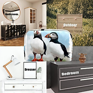 TBOUOBT Cosmetic Travel Bags, Makeup Case, Makeup Bag for Toiletries, Animal Oil Painting Atlantic Puffins