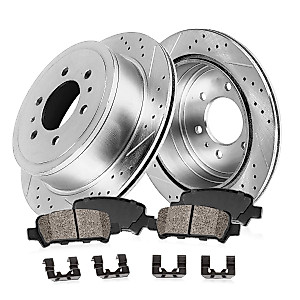 Callahan Rear Brake Kit for 2012-2020 Ford F-150 Drilled & Slotted Disc Brake Rotors Ceramic Brakes Pads 2013 2014 2015 2016 2017 2018 2019 Replacement 6 Lugs: 13.7" inch Rotor