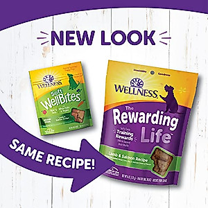Wellness Rewarding Life Grain-Free Soft Dog Treats (Previously Wellbites), Made in USA with Natural Ingredients, Ideal for Training (Lamb & Salmon, 6-Ounce Bag)