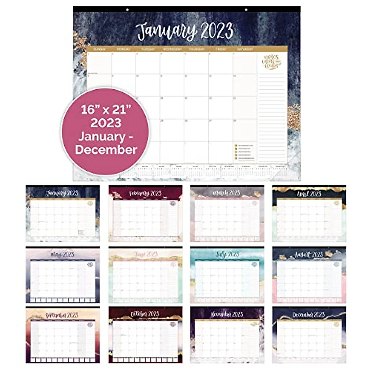 bloom daily planners 2023 Calendar Year Desk/Wall Monthly Calendar Pad (January 2023 - December 2023) - Large 21" x 16" Hanging or Desktop Blotter - Watercolor