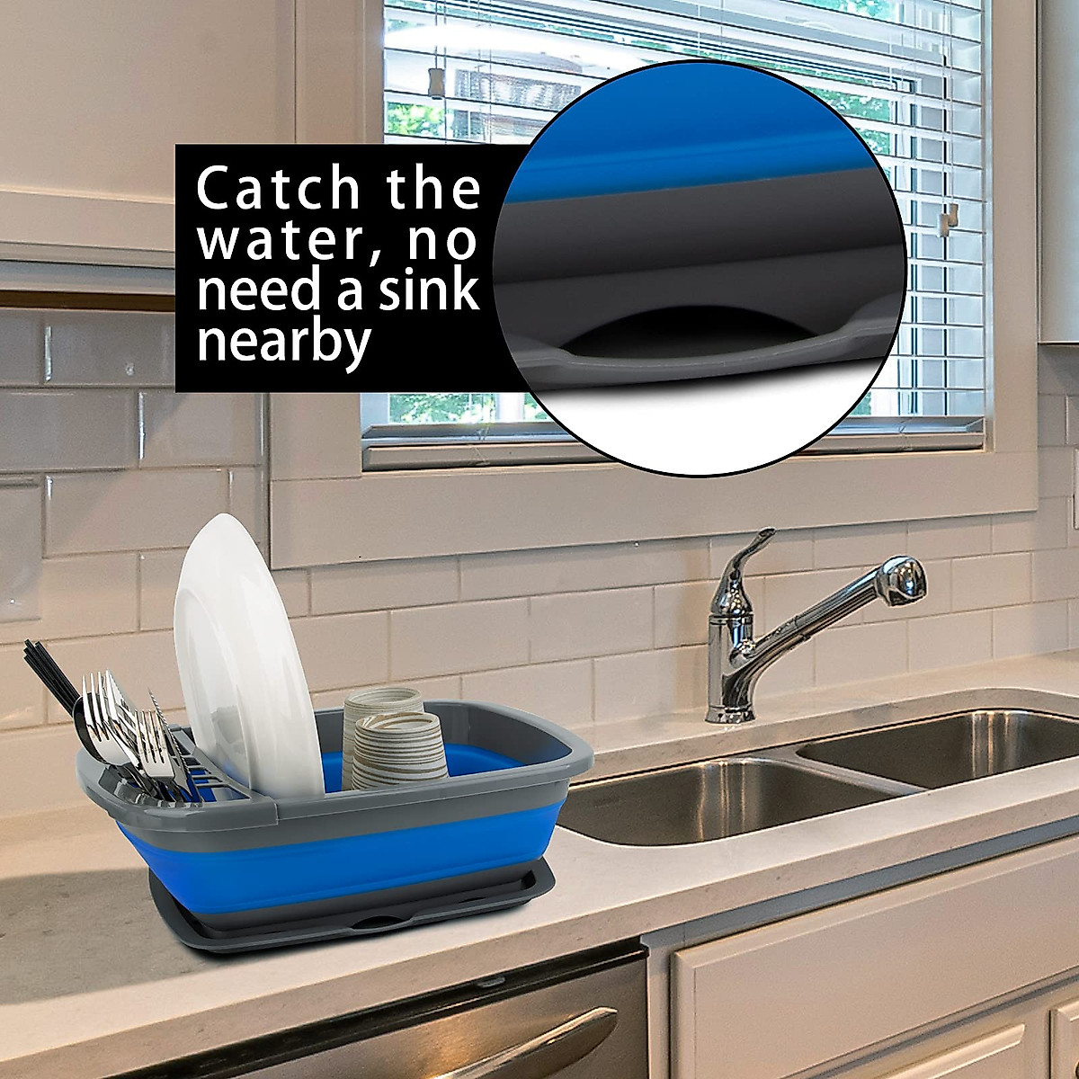 Tiawudi Collapsible Dish Drying Rack with Drainer Board, Foldable Dish Drainer, Portable Dinnerware Organizer for Kitchen & Camper, Space Saving Storage Dish Rack