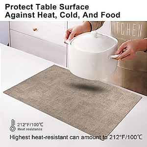 LANDVIEW Leather Heat Resistant Placemats Set of 6 Waterproof Wipeable Washable PU Table Mats,Easy to Clean Anti-Slip Place Mats (Light Brown, 6)