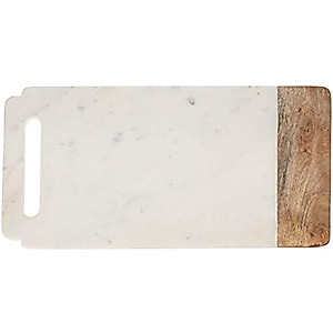 Creative Home White Marble With Mango Wood Pastry Board, Cheese Platter, 18” x 9"