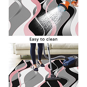 Pink Black Outdoor Rugs for 6'x9' Patios Clearance, RV Camping Mat Rug Portable Outside Rug Indoor Outdoor Area Rug Mat for Beach Deck Pool Geometric Contemporary Grey White Stripe