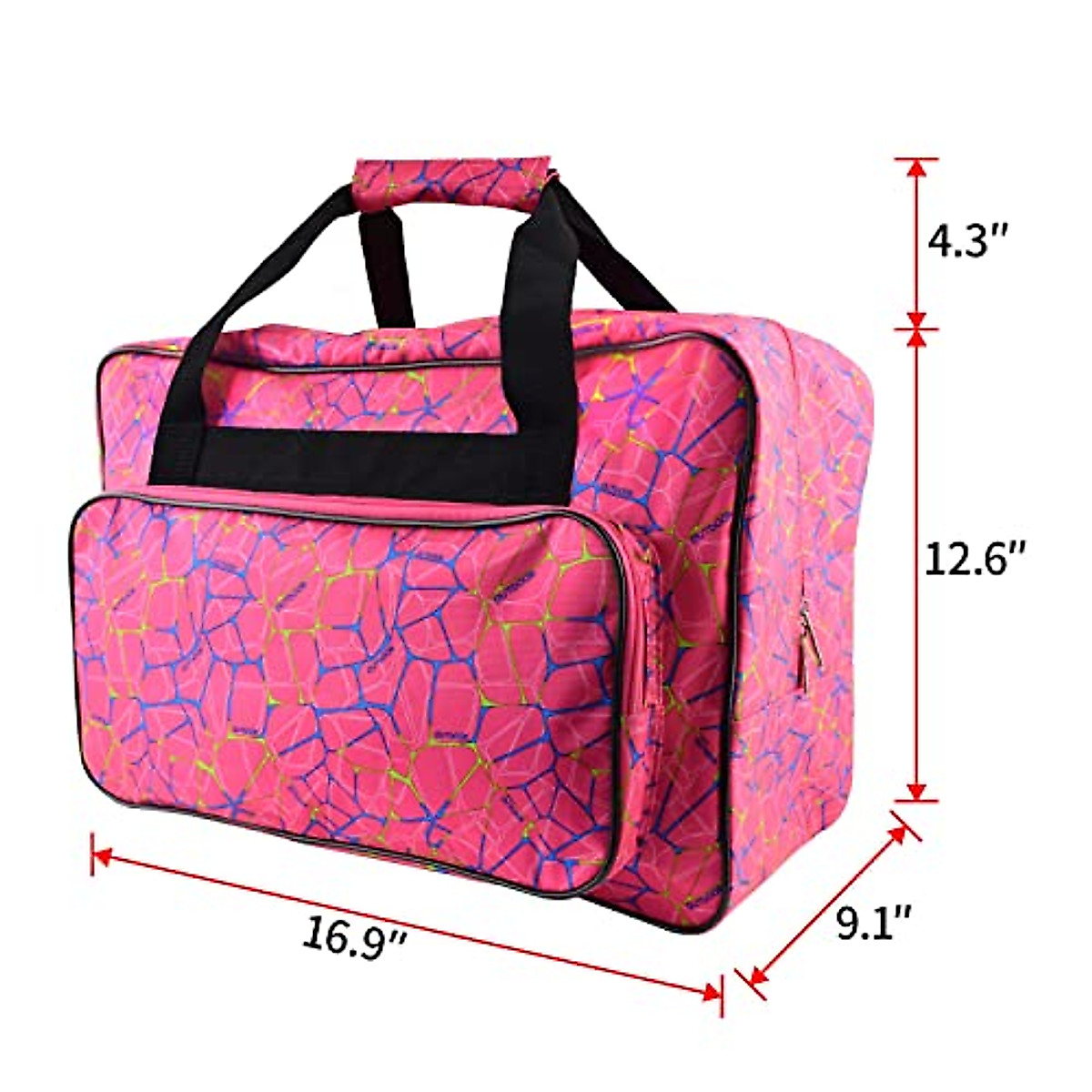 TLBTEK Rose Red Sewing Machine Carrying Case,Universal Canvas Carry Tote Bag,Portable Padded Storage Dust Cover with Pockets for Sewing Machine