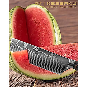 KESSAKU Nakiri Knife - 7 inch - Samurai Series - Asian Vegetable Cleaver - Razor Sharp Kitchen Knife - Forged 7Cr17MoV High Carbon Stainless Steel - Wood Handle with Blade Guard