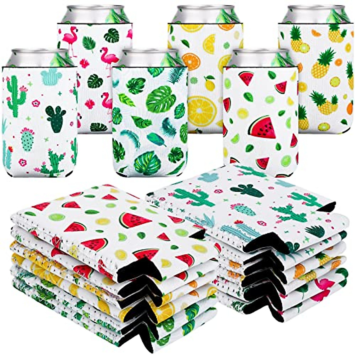 ADXCO 12 Pieces Can Cooler Sleeves Neoprene Thick Can Sleeves Soda Beverage Can Cover Beer Cooler Bag for Tropical Summer Beach Parties, Picnics, BBQs (5.1 x 3.9 Inch)