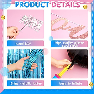 112 Pcs Burnouts or Bows Gender Reveal Decorations Set, Burnouts Bow Foil Balloons Arch Banner Gender Reveal Cake Topper Pink and Blue Balloons Foil Curtains for Gender Reveal Shower Party Supplies