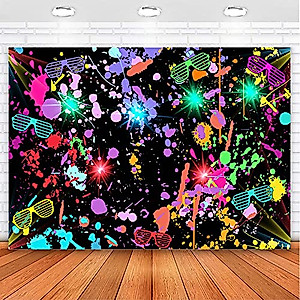 Avezano Neon Glow in The Dark Backdrop Paint Splatter Graffiti Glow Party 80s 90s Themed Birthday Background Colorful Neon Party Birthday Backdrops Photo Studio Props (7x5)